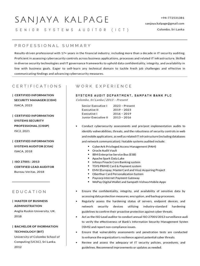 Resume Sanjaya Kalpage | PDF | Security | Computer Security