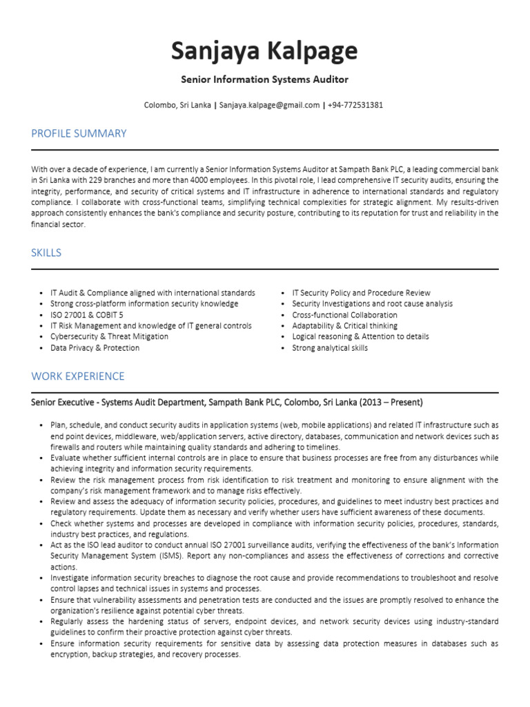 Resume Sanjaya Kalpage | PDF | Security | Computer Security