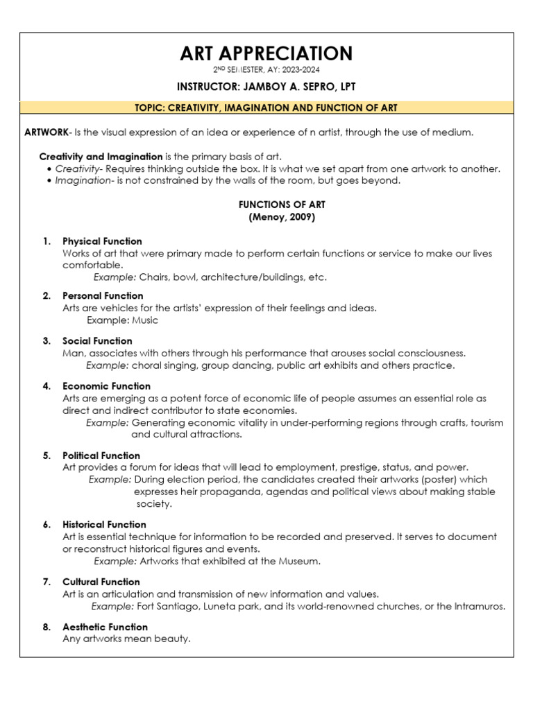 Functions of Art | PDF | The Arts | Liberal Arts Education