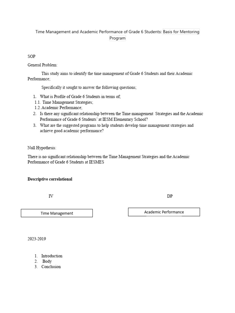 Time Management and Academic Performance of Grade 6 Students | PDF ...