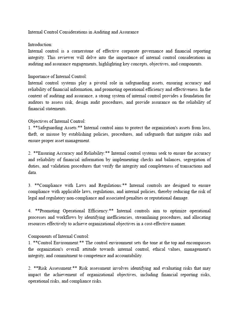 Reviewer 1 - Internal Control Consideration | PDF | Internal Control ...
