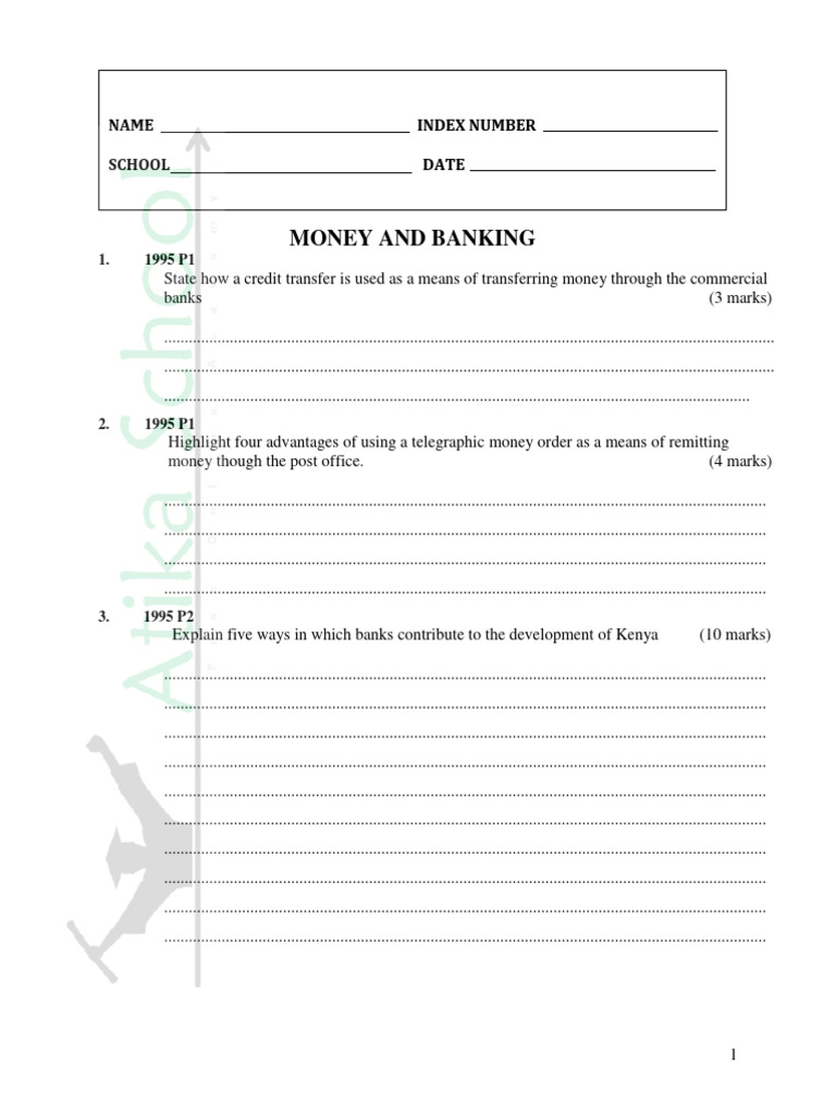 Money and Banking Business Form 4 Topical Questions and Answers | PDF ...