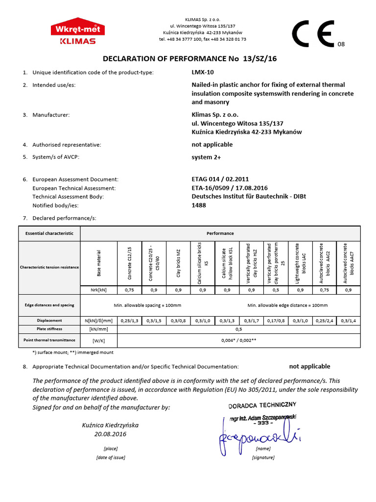 DCM Declaratie de Performanta EN RO | PDF | Concrete | Brick