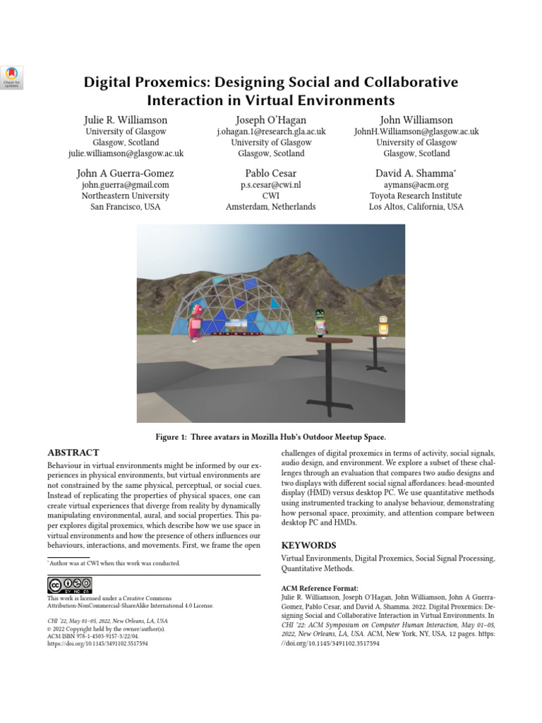 Digital Proxemics - Designing Social and Collaborative Interaction in Virtual Environments | PDF ...
