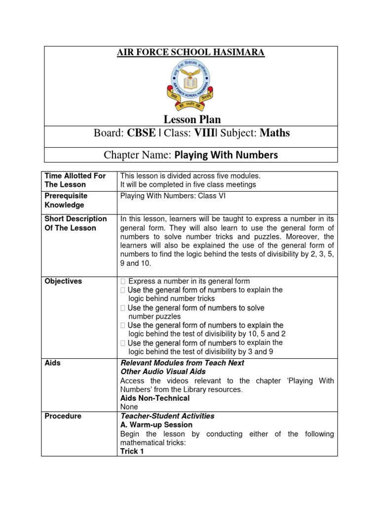 Dokumen - Tips Lesson Plan Board Cbse Class Viii Subject Chapter Cbse ...