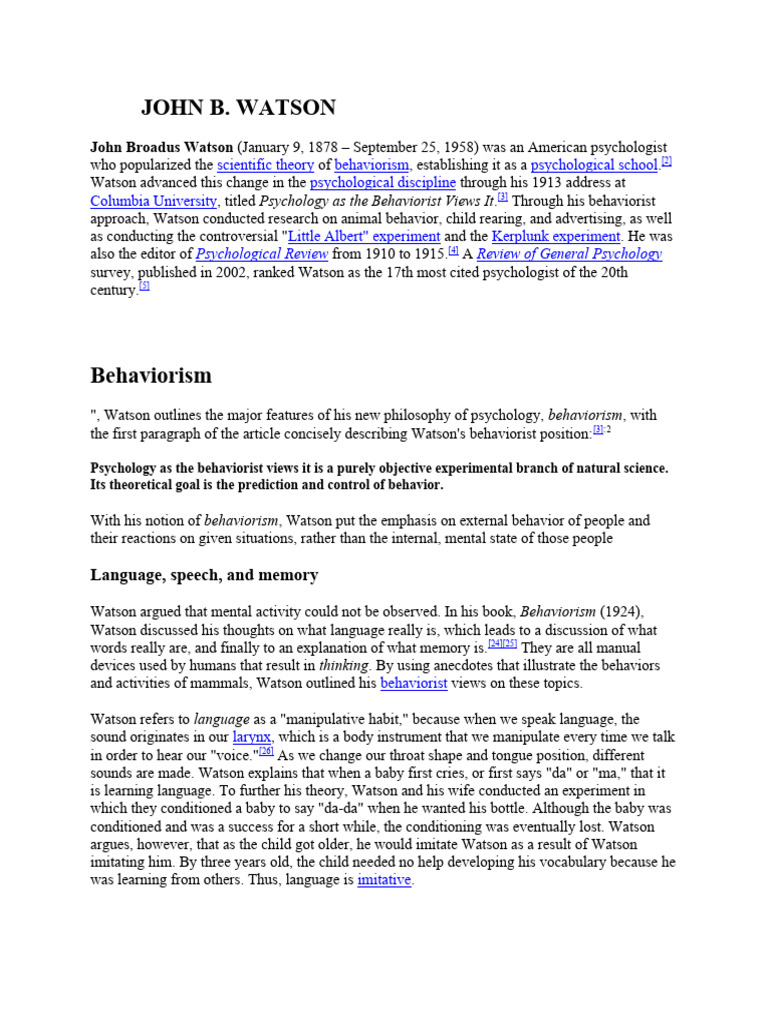 John_B...watson | PDF | Behaviorism | Psychology