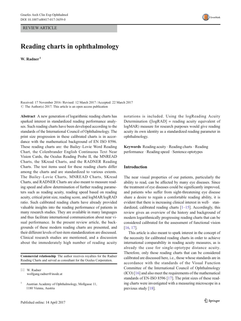 Reading Charts in Ophthalmology | PDF | Visual Acuity | Visual Impairment