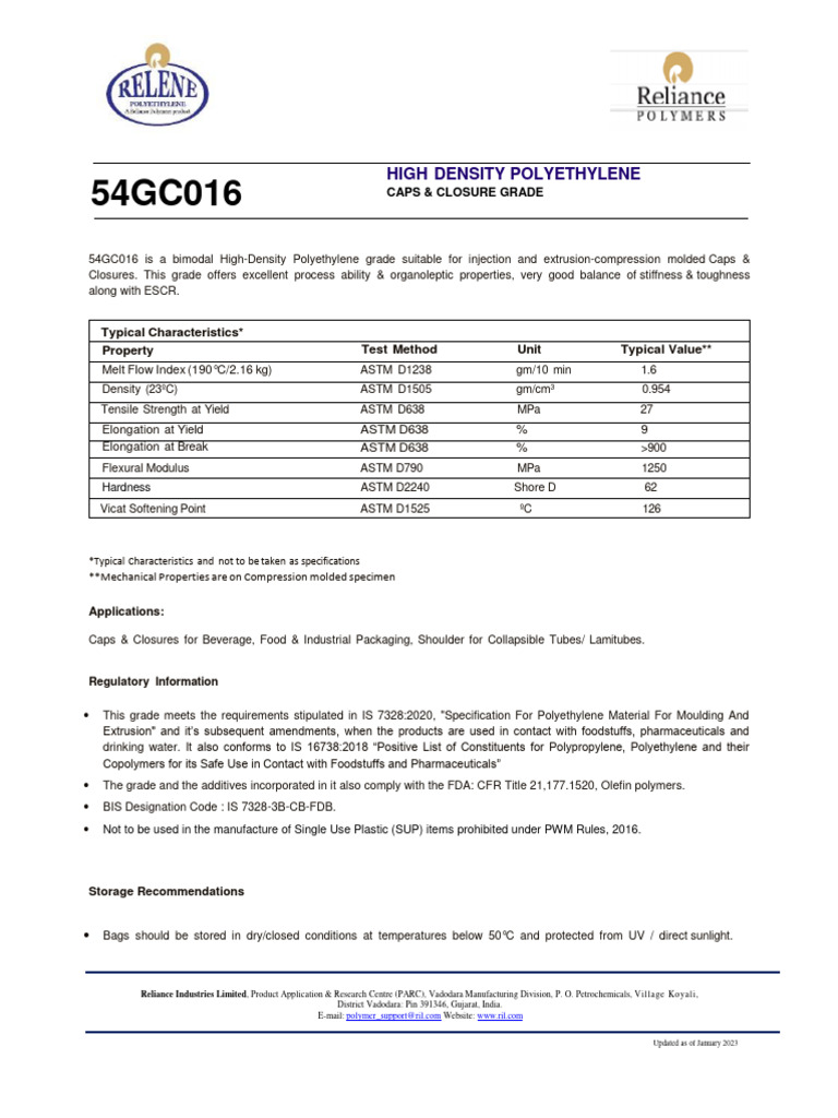 Rlene Specification | PDF | Polyethylene | Organic Polymers