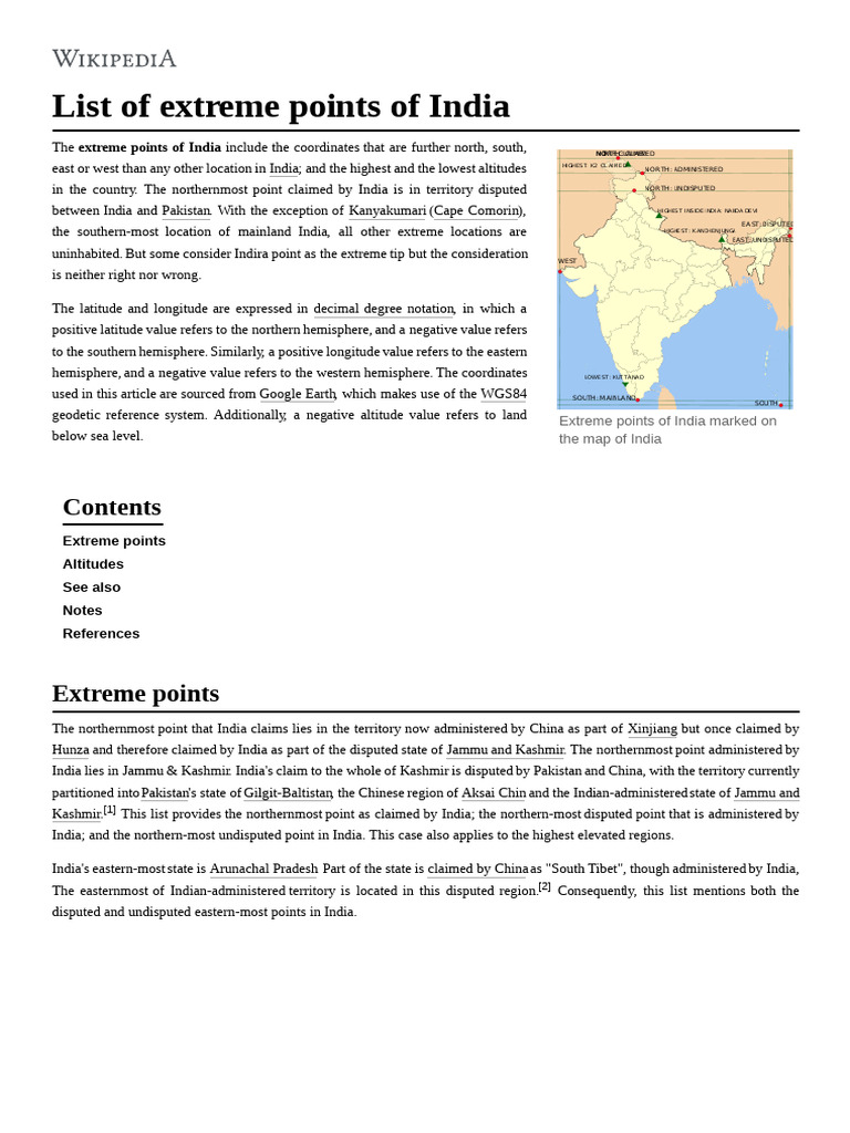 List of Extreme Points of India | PDF | Kashmir | Geographical Technology