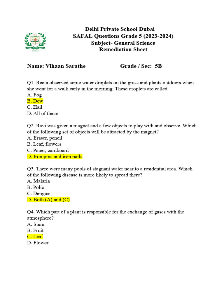 2 SAFAL Practice Worksheet 2023 - 2024 | PDF | Foods | Nature