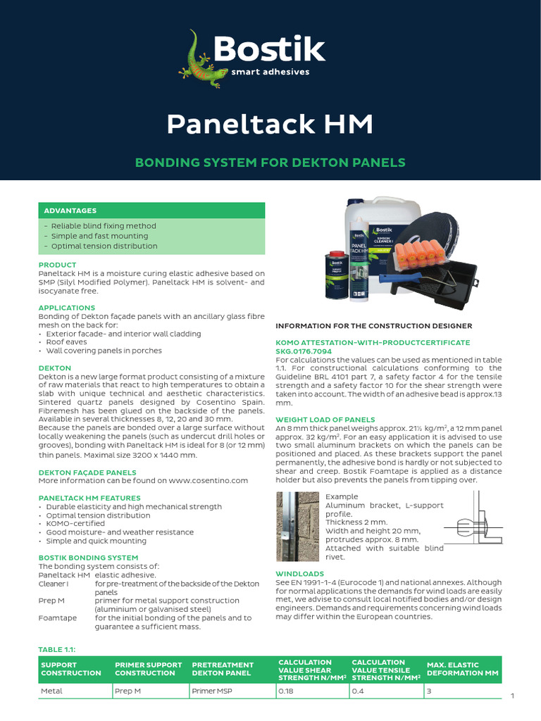 Bostik Paneltack HM Dekton Tds en 2020 | Download Free PDF | Strength ...