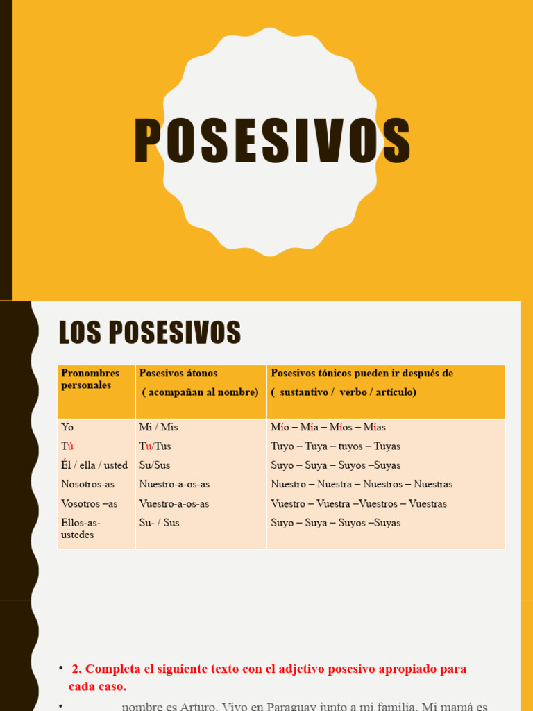 Guía de Posesivos en Español | PDF | Sintaxis | Gramática