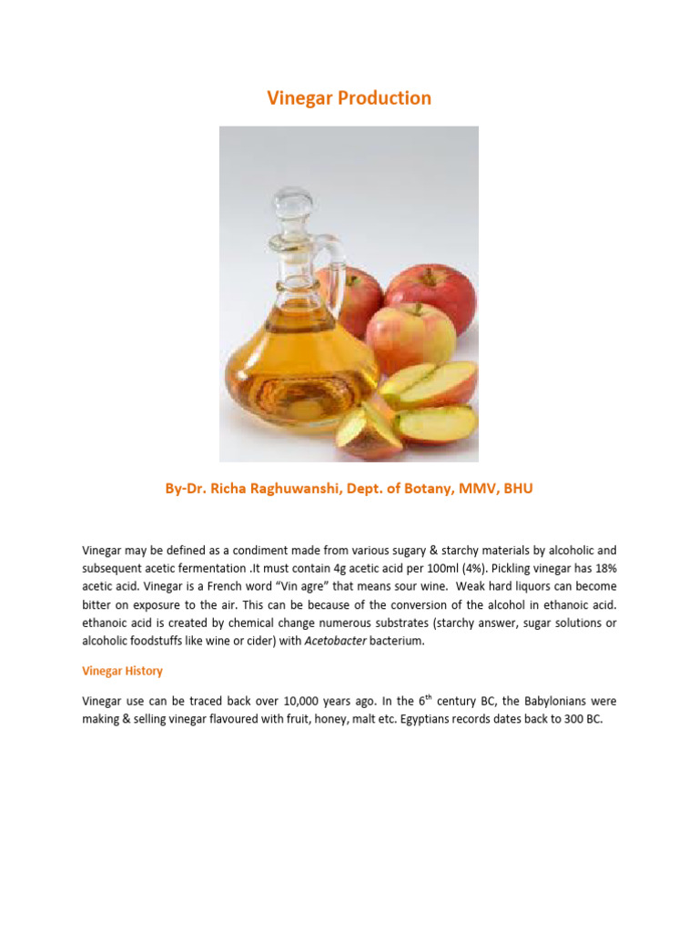Vinegar Production | PDF | Vinegar | Acetic Acid