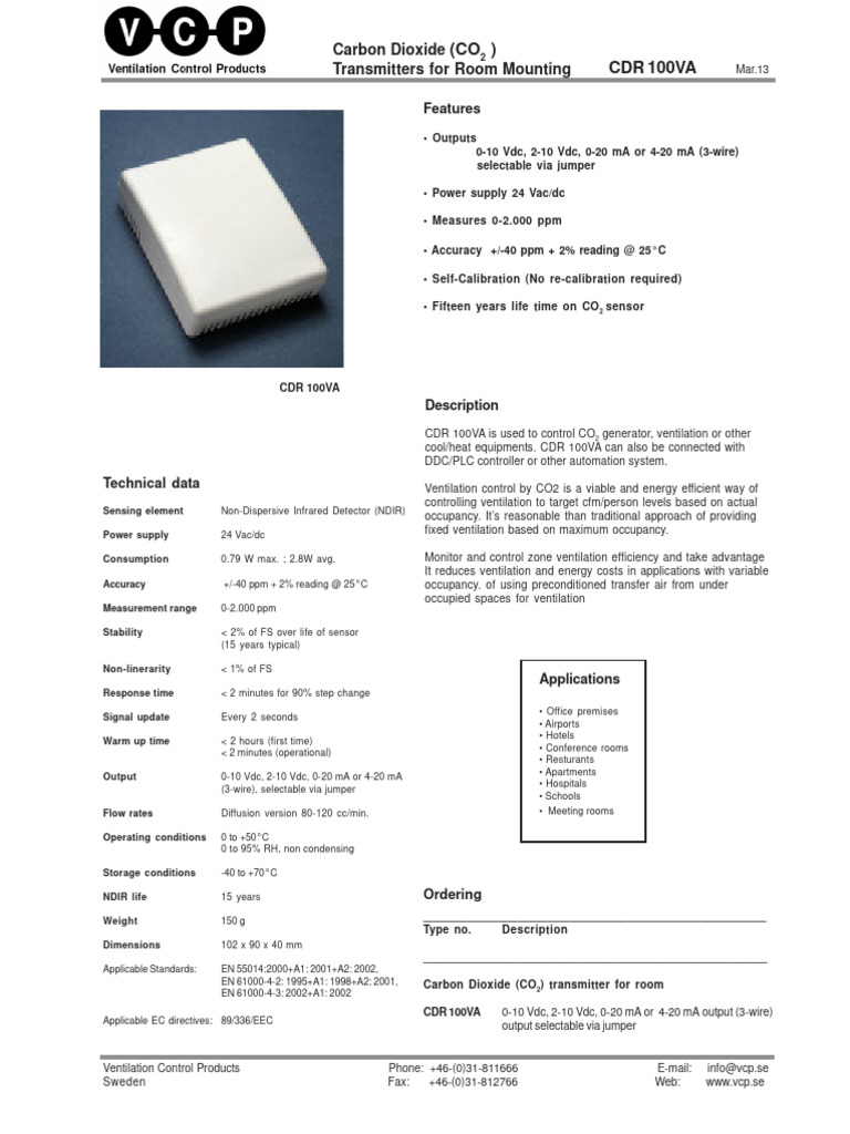 Room Co2 Transmitter CDR 100va | PDF | Ventilation (Architecture ...