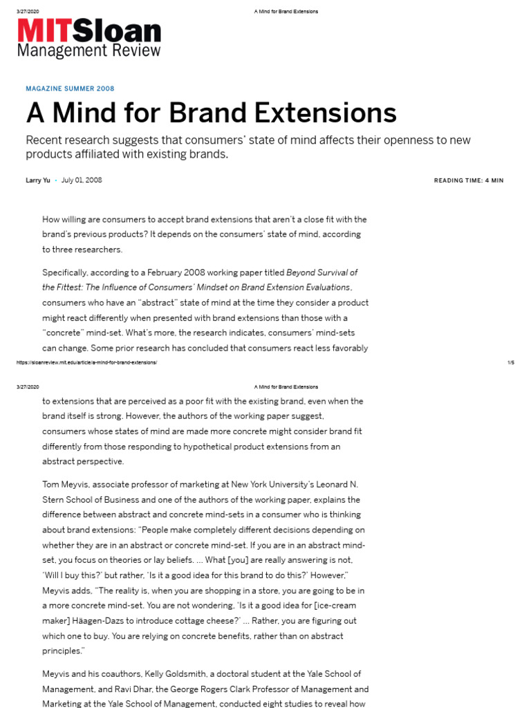 A Mind for Brand Extensions mktg | PDF | Brand | Mindset