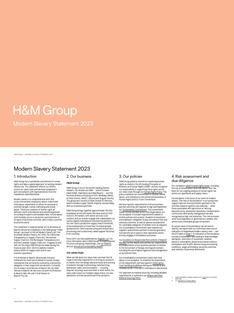 HM Group Modern Slavery Statement 2023 | PDF | Supply Chain | Due Diligence
