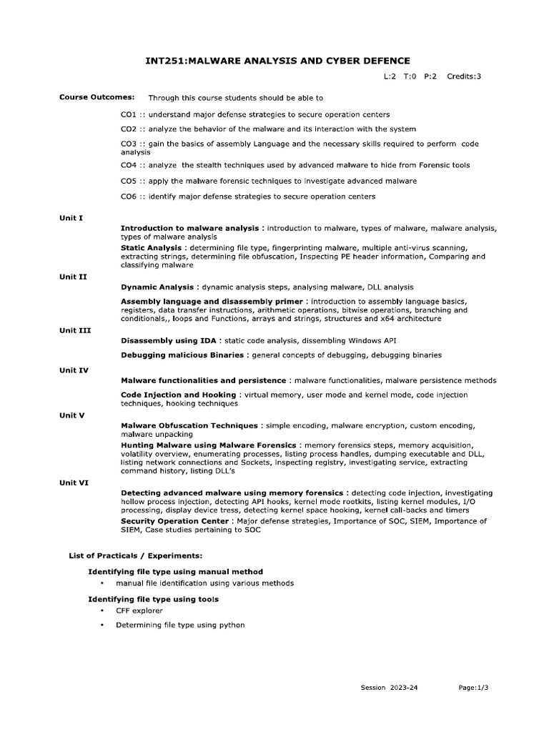 Int251 Malware Analysis and Cyber Defence | PDF