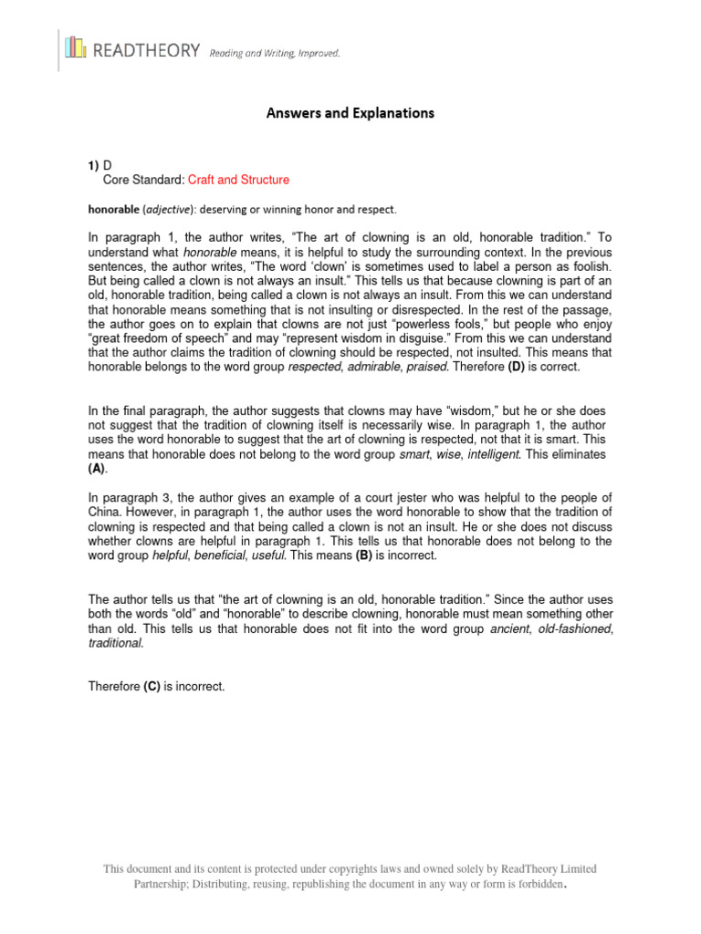 An Honorable Tradition - Key | PDF | Jester | Clown