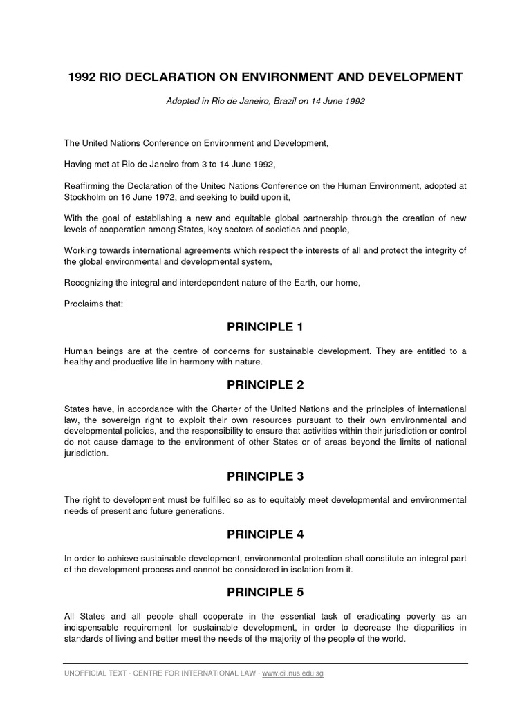 1992 Rio Declaration On Environment and Development | PDF | Sustainable ...