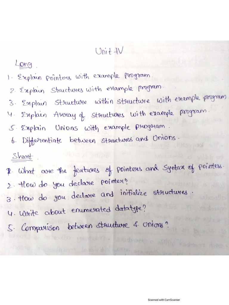 Programming With C and C ++ Imp Questions of UNIT-IV UNIT-V | PDF
