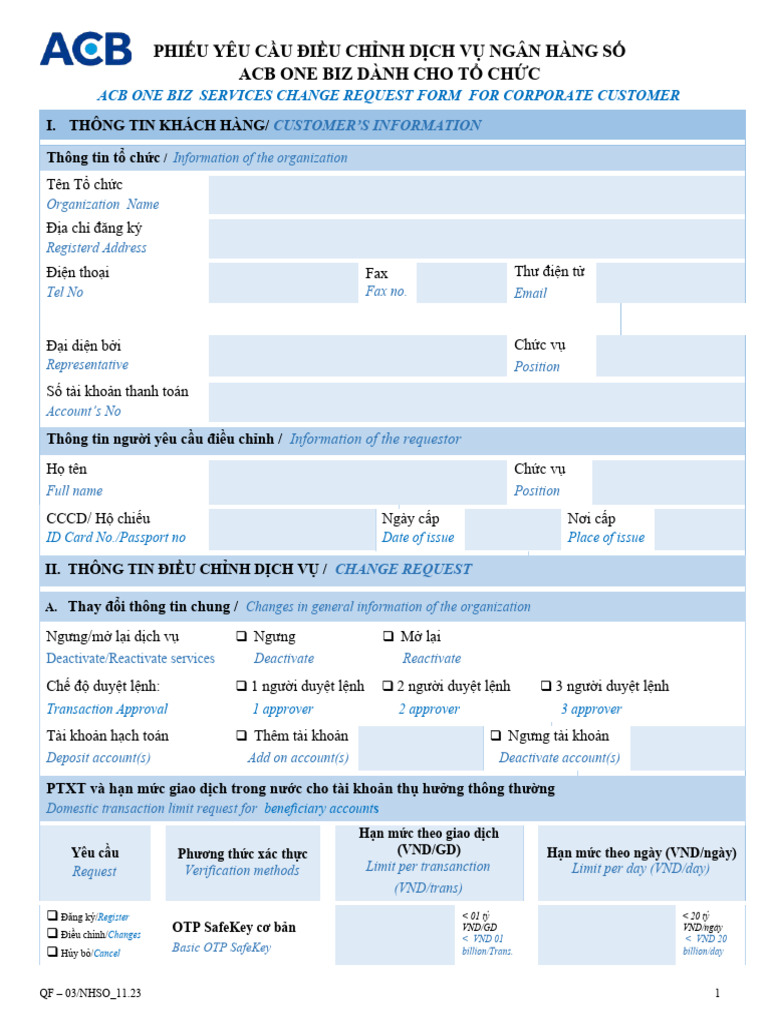 QF - 03 - NHSO - 11.23 Phieu Yeu Cau Dieu Chinh Dich Vu ACB ONE BIZ ...