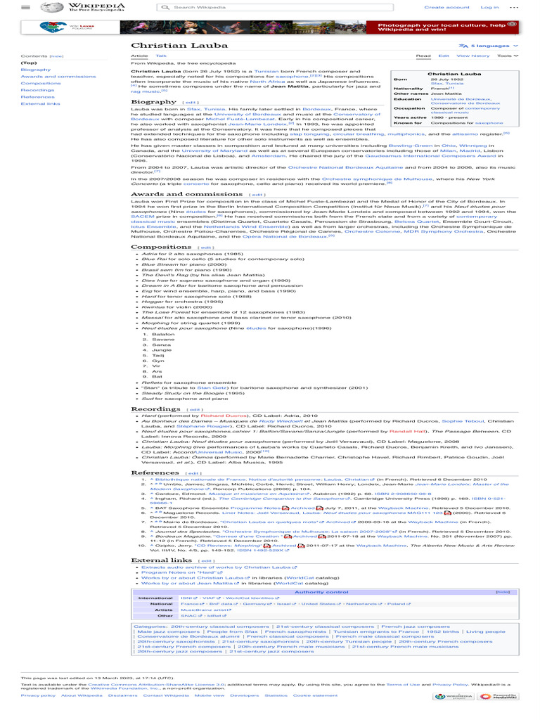 Christian Lauba: Saxophone Composer | PDF | Classical Music | Musicology