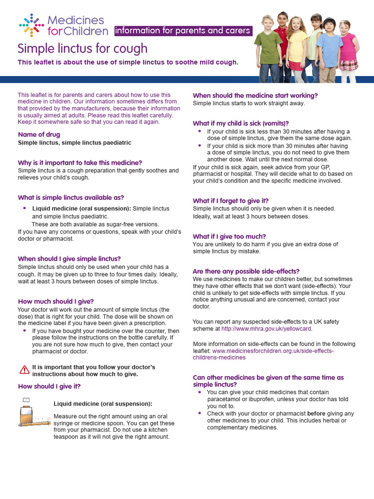 Simple Linctus Guide for Children's Cough | PDF | National Health ...