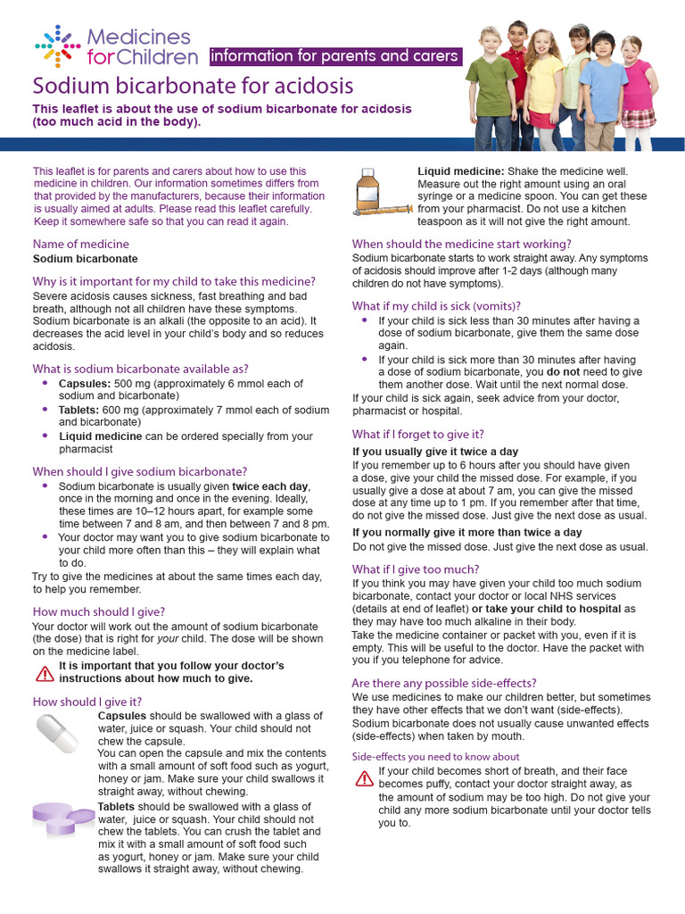 Sodium Bicarbonate Guide for Parents | PDF | Pharmacy | Dose (Biochemistry)