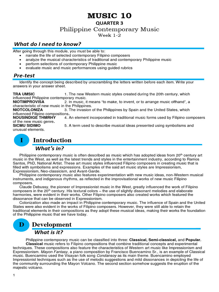 Philippine Contemporary Music Overview | PDF | Songs | Musical Compositions