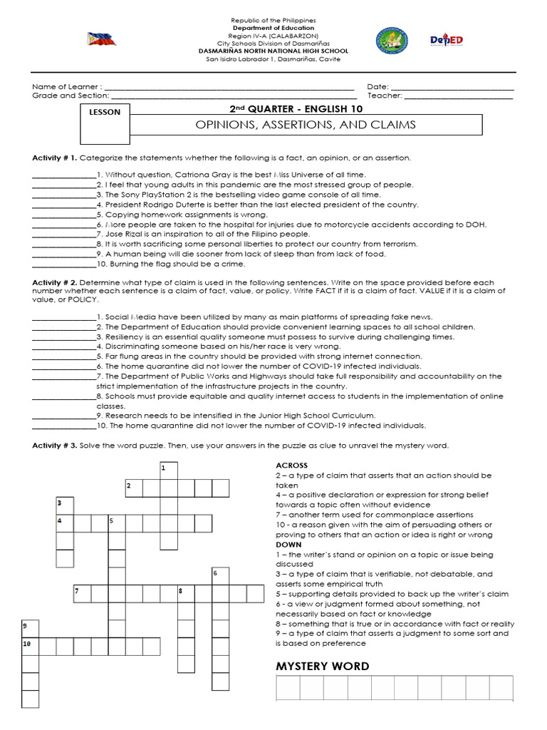 Q2 Lesson 4 5 Worksheet | PDF | Knowledge Q2 Lesson 4 5 Worksheet | PDF | Knowledge