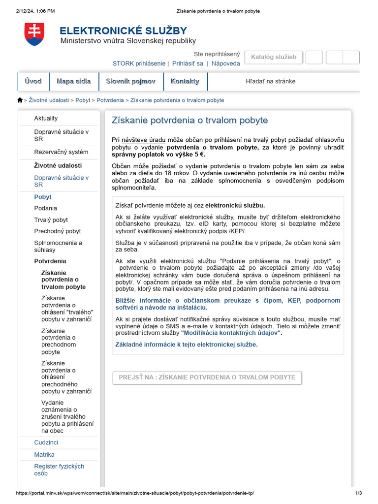 Získanie Potvrdenia o Trvalom Pobyte | PDF