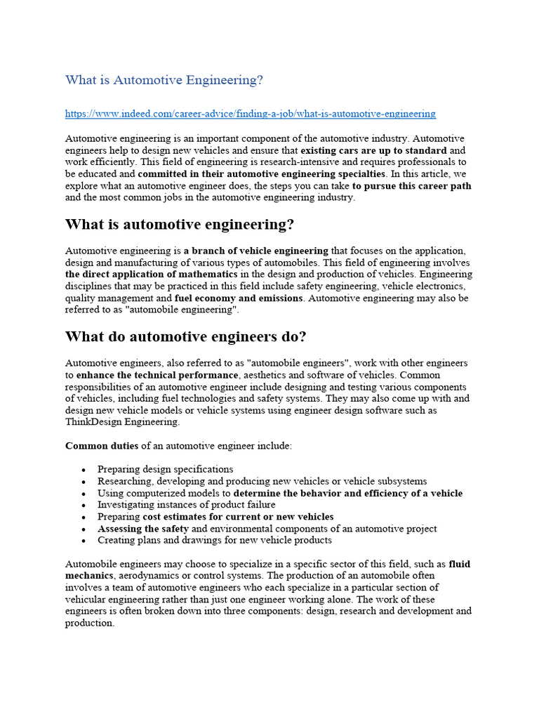 What Is Automotive Engineering | PDF | Engineering | Automotive Industry