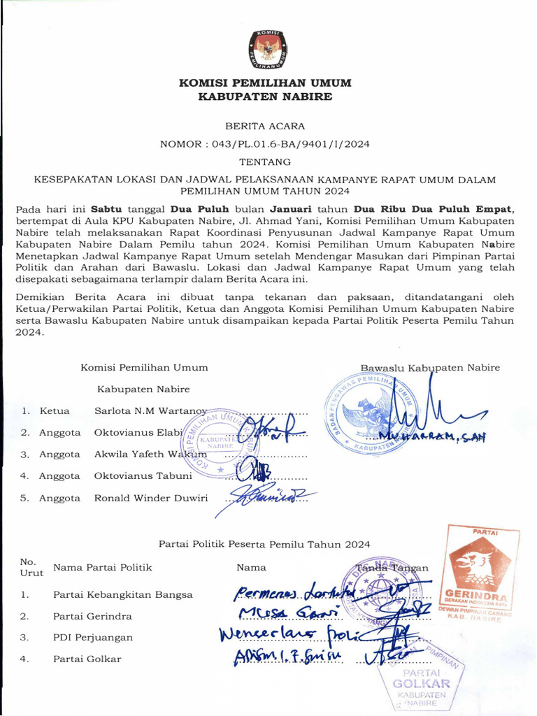 Ba Penetapan Jadwal Kampanye Kpu Nabire | PDF