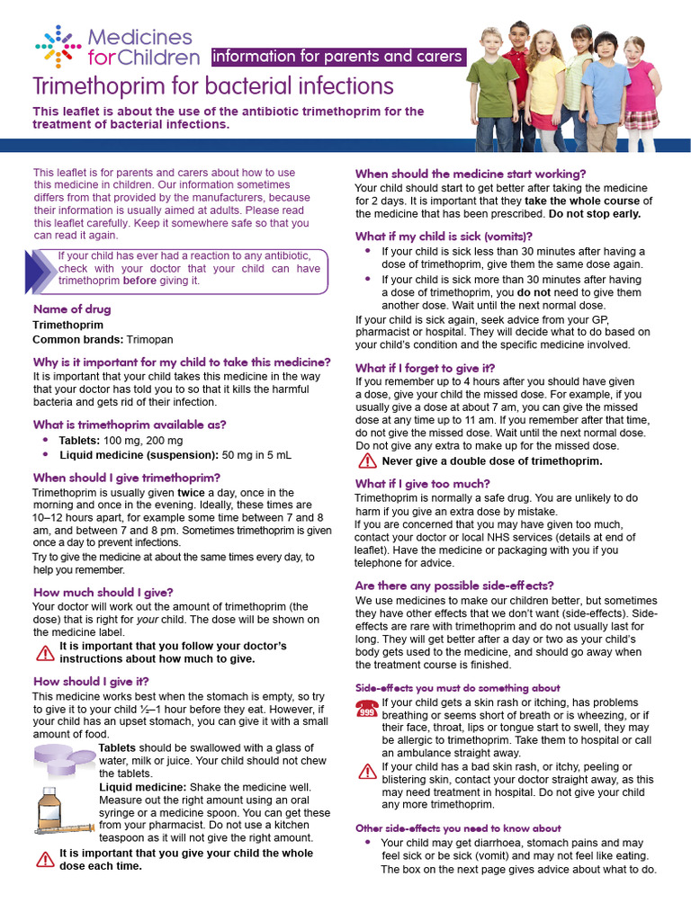 Trimethoprim For Bacterial Infections | PDF | Dose (Biochemistry) | Chemistry
