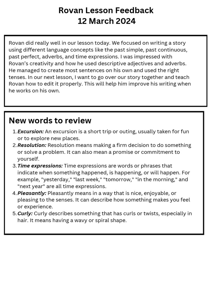 B1 Story Writing Techniques and Feedback | PDF | Adverb | Verb