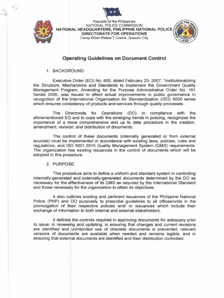 Operating Guideline On Document Control | PDF | Classified Information | Quality Management System