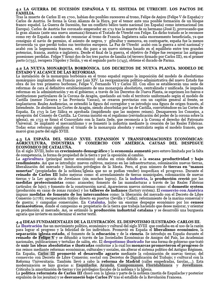 Guerra de Sucesión y Reformas Borbónicas | PDF | Imperio español | España