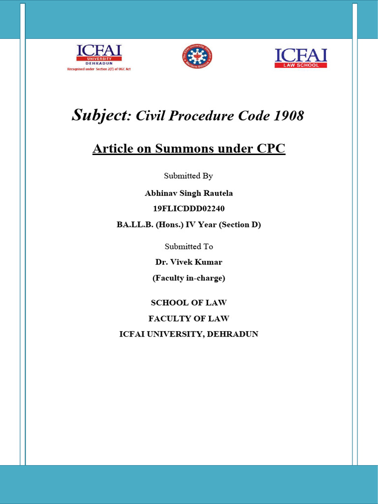 CPC Assignment (Summons) | PDF | Summons | Lawsuit