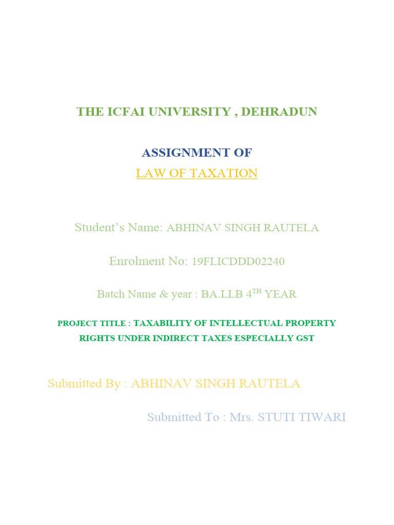 Taxation-II Assignment (Abhinav) | PDF | Taxes | Intellectual Property
