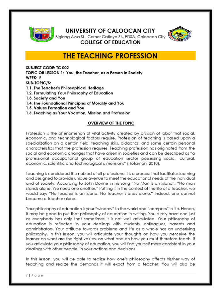Module 1 The Teaching Profession | PDF | Constructivism (Philosophy Of Education) | Learning