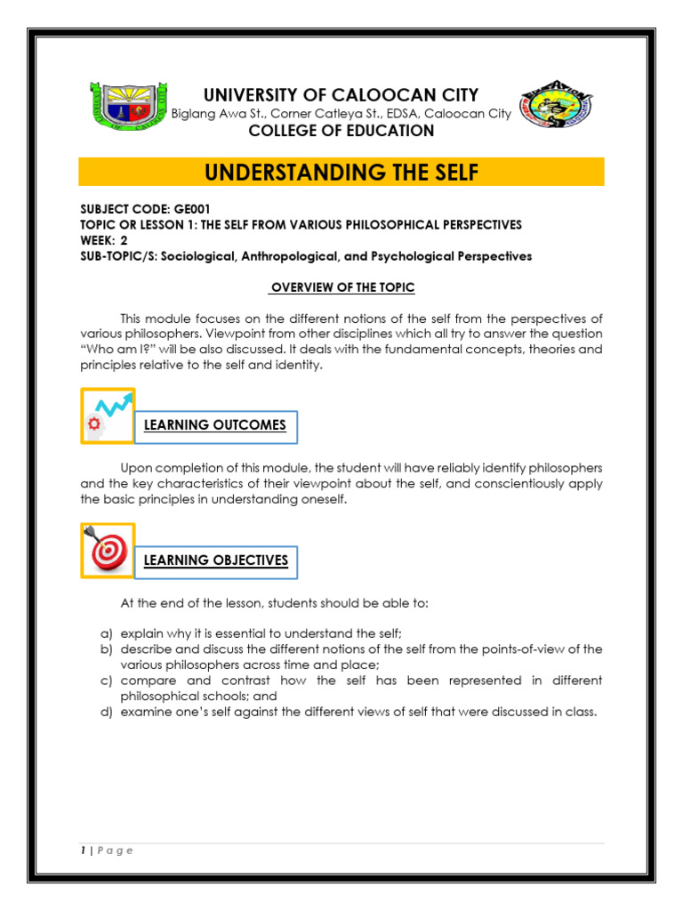 Module 1 Understanding the Self | PDF | Id | Philosophy Of Self