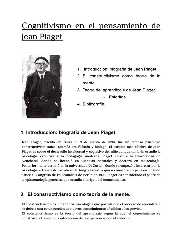 Cognitivismo en El Pensamiento de Jean Piaget | PDF | Teoría del ...