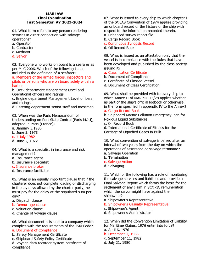 Marlaw Finals | PDF | Insurance | Marine Salvage