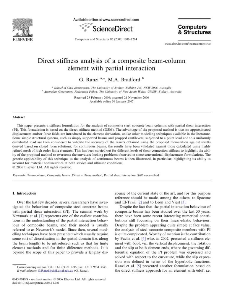 Direct Stiffness Analysis of A Composite Beam-Column Element With ...