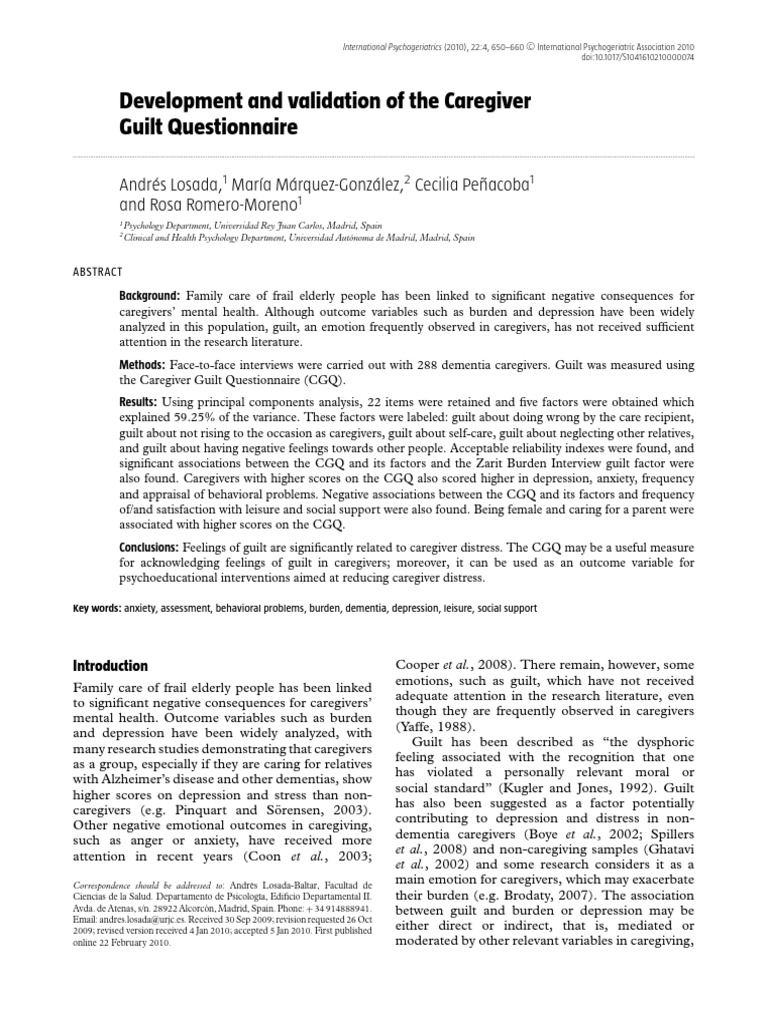 Development and Validation of The Caregiver | PDF | Caregiver | Dementia