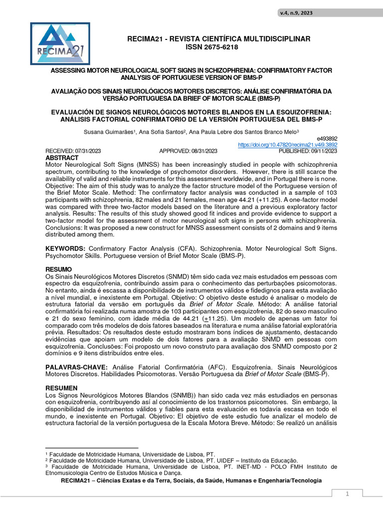 Assessing Motor Neurological Soft Signs in Schizop | PDF | Neuroscience ...