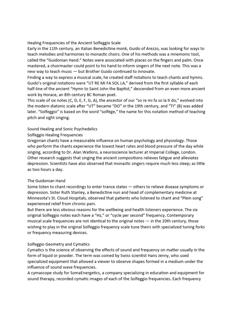 Healing Frequencies of The Ancient Solfeggio Scale | PDF | Musical ...