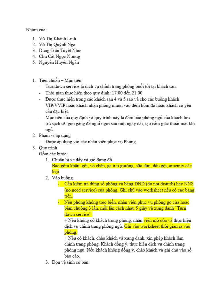 NHÓM 4_TURNDOWN SERVICE | PDF