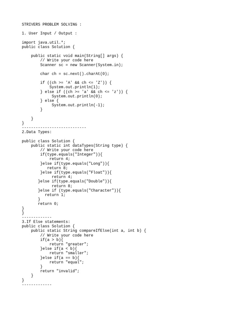Strivers Problem Solving Java | PDF | Mathematical Logic | Computer Science Strivers Problem Solving Java | PDF | Mathematical Logic | Computer Science