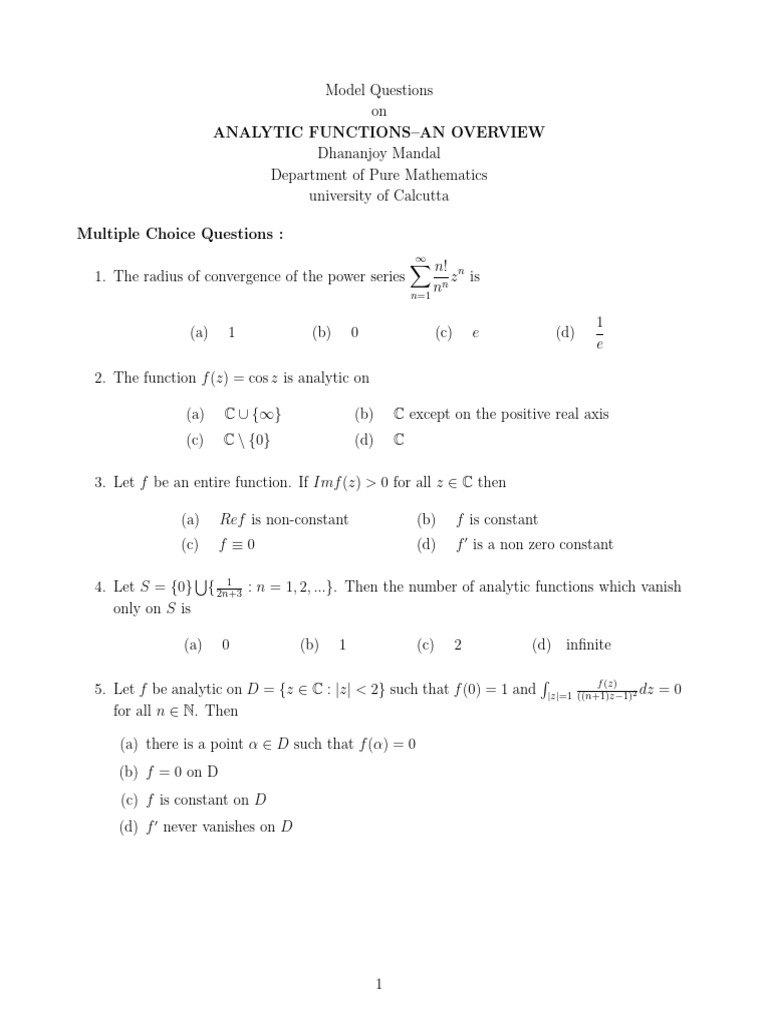 Analytic Functions Pdf